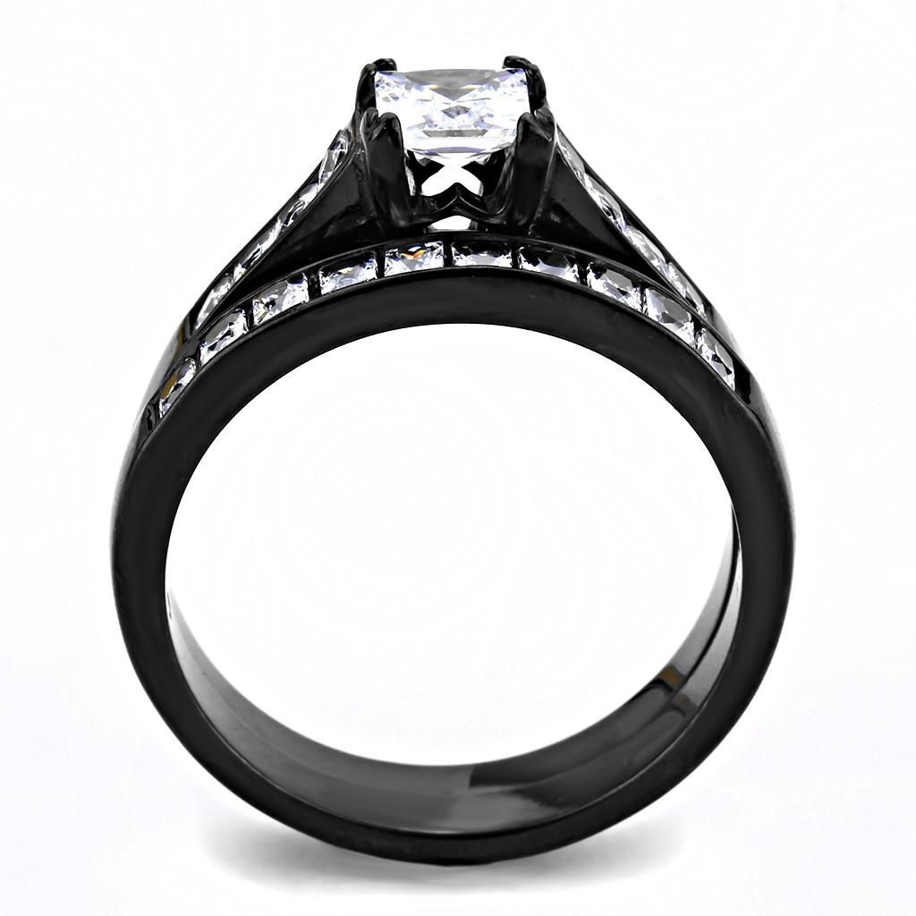 TK3555 - IP Black(Ion Plating) Stainless Steel Ring with AAA Grade CZ ...