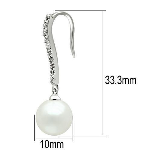 3W086 - Rhodium Brass Earrings with Synthetic Pearl in White – Alamode ...
